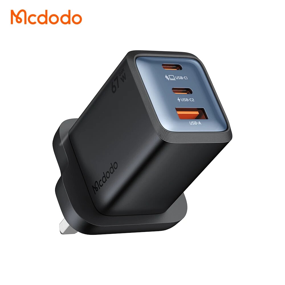 Мини-зарядное устройство GaN 67 Вт с 2 USB-C и 1 USB-A портами, разъем UK для iPhone 15/16 Pro Max и Samsung PD45W