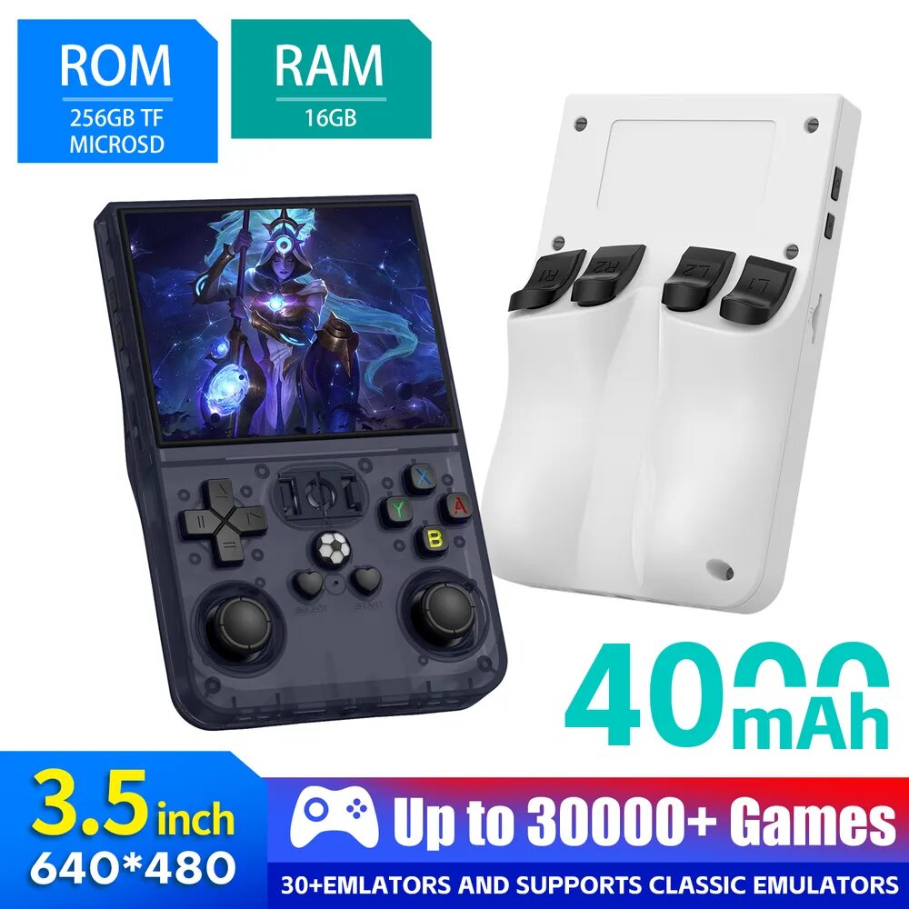 Игровая консоль R36 Pro, встроено 22000+ 128G ретро-игр, 3,5 дюйма, 4000 мАч, черный