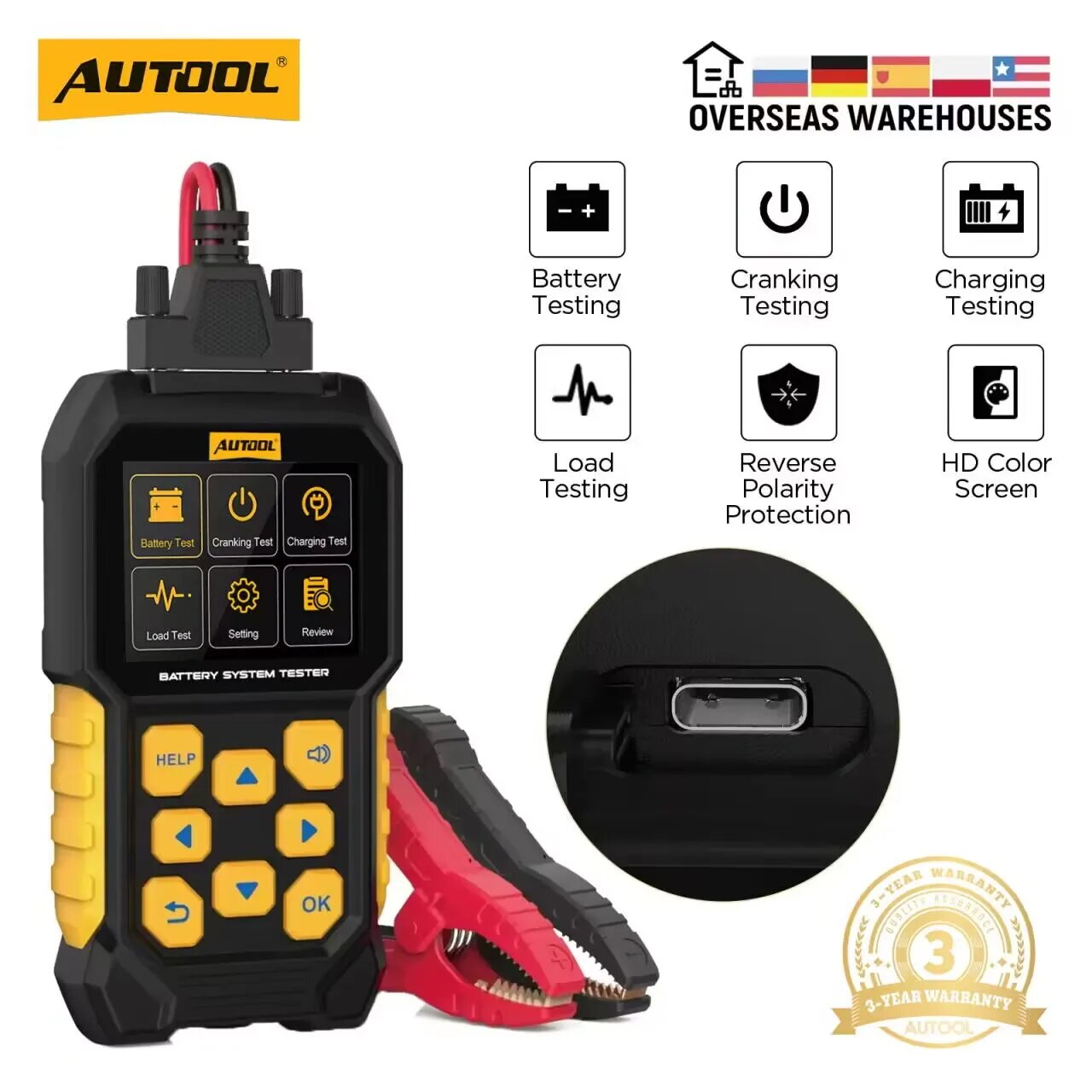 AUTOOL BT460 Тестер автомобильного аккумулятора Тестер аккумулятора электромобиля 12v24v Тестер внутреннего сопротивления емкости аккумулятора