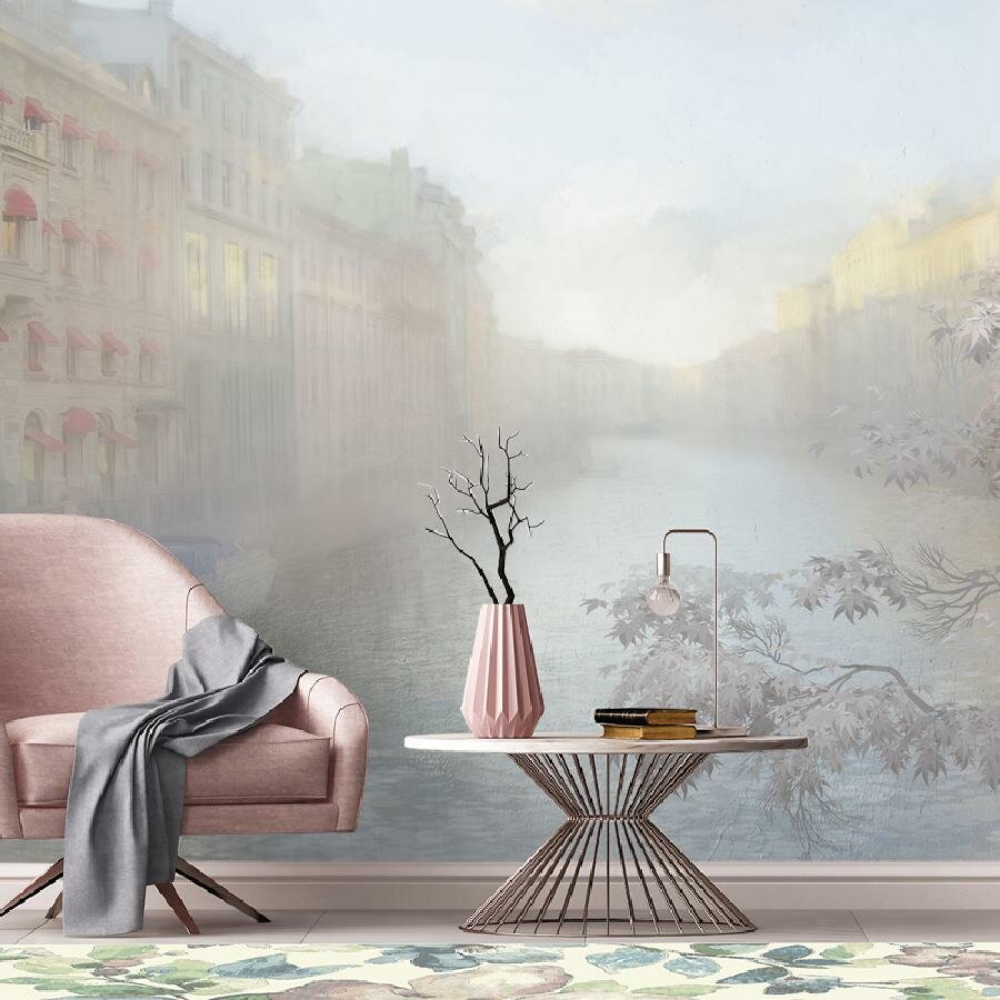 Фотообои Венеция в утренней дымке 13-1096-M-Флок 270 x 300 см (ВхШ) Бесшовные, флизелиновые, влагостойкие обои