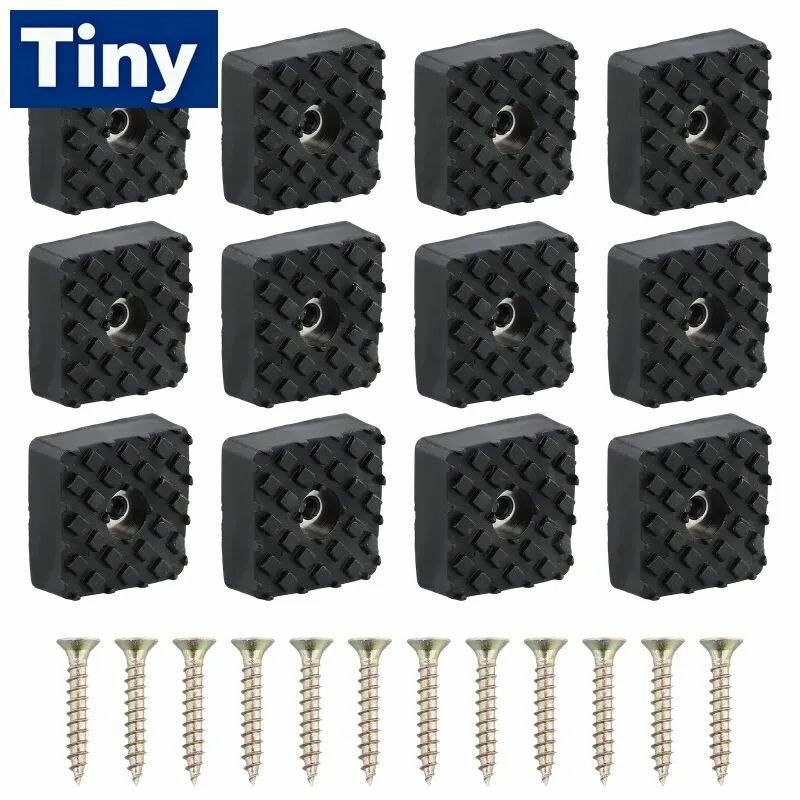 Резиновые ножки для мебели 30x30x10 мм, 12 шт, черные нескользящие накладки с винтами — защита пола, снижение шума