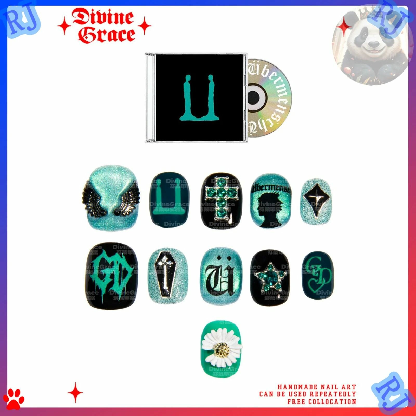 G-Dragon bermensch Green Special Edition Nail Inspiration / Фирменный дизайн ногтей G-Dragon унисекс-нейл-арт
