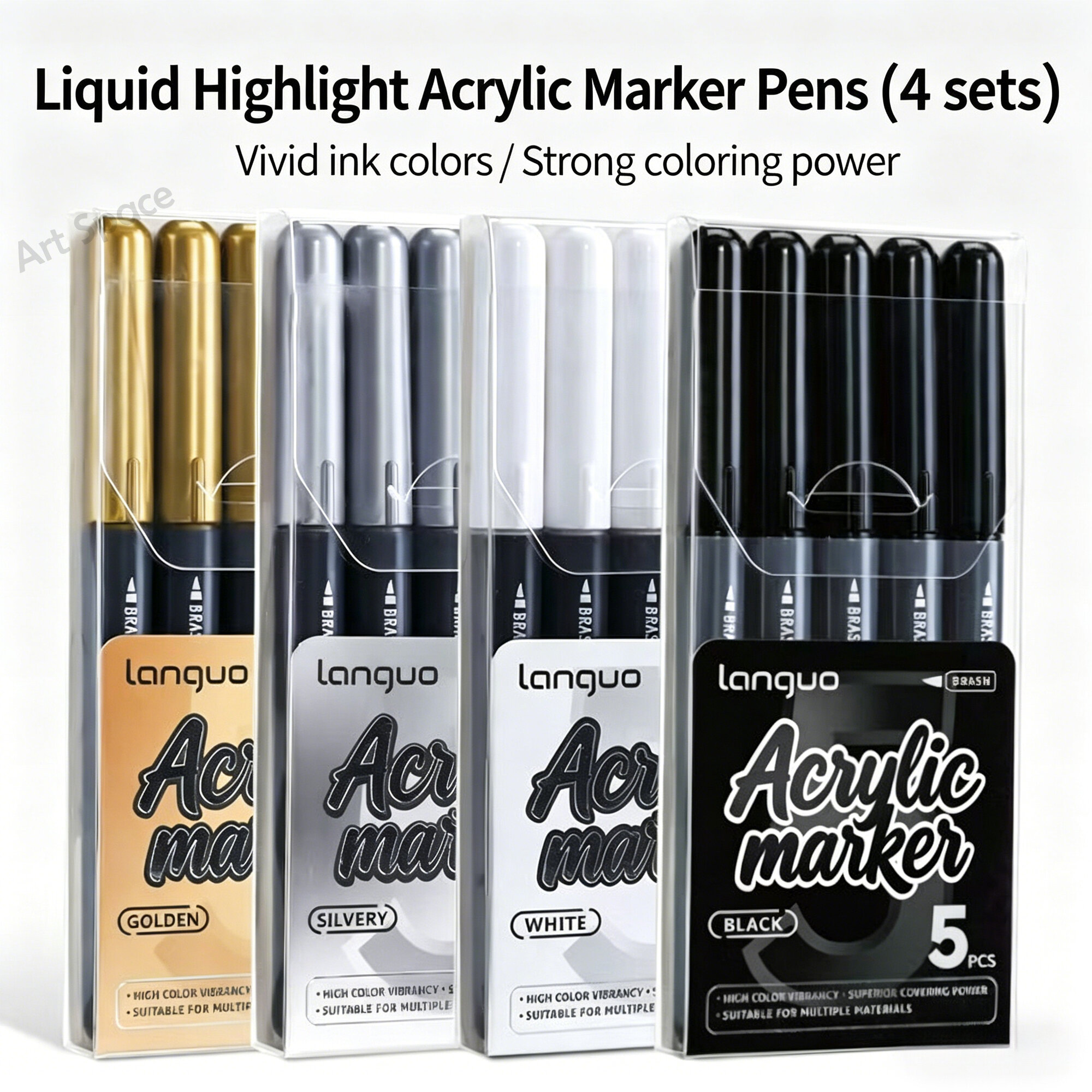 LANGUO Акриловые маркеры, черный, белый, золотой, серебряный