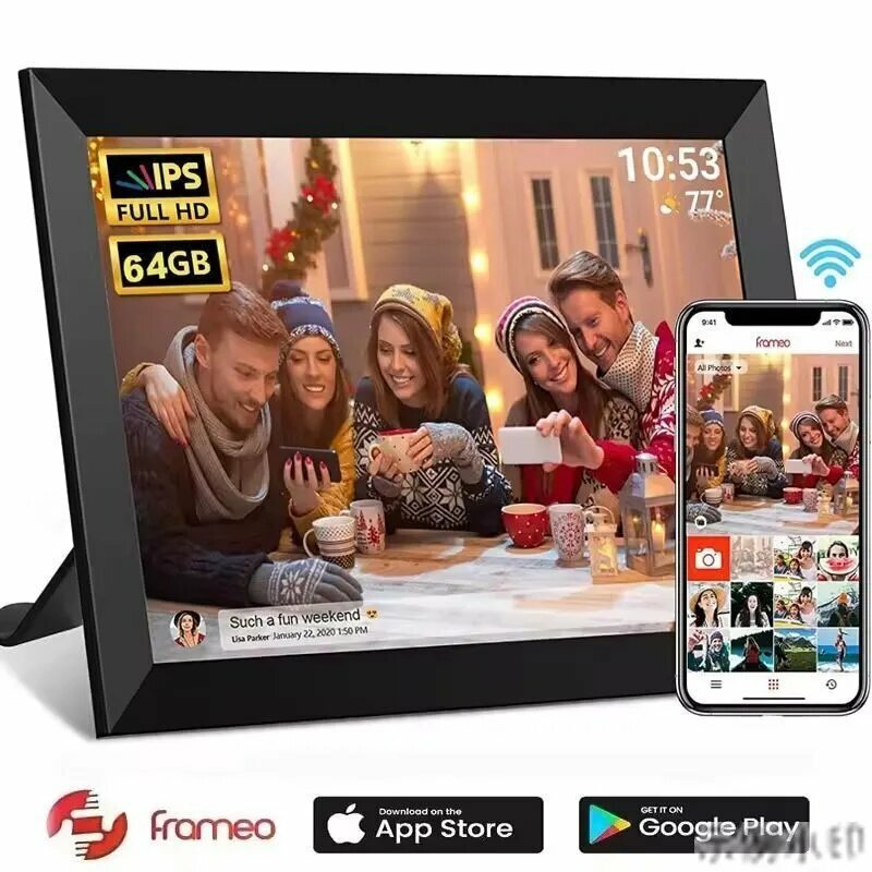 FRAMEO 10,1-дюймовая цифровая фоторамка Smart WiFi 1280x800 IPS с сенсорным ЖК-экраном, мгновенный обмен через приложение Frameo из любого места
