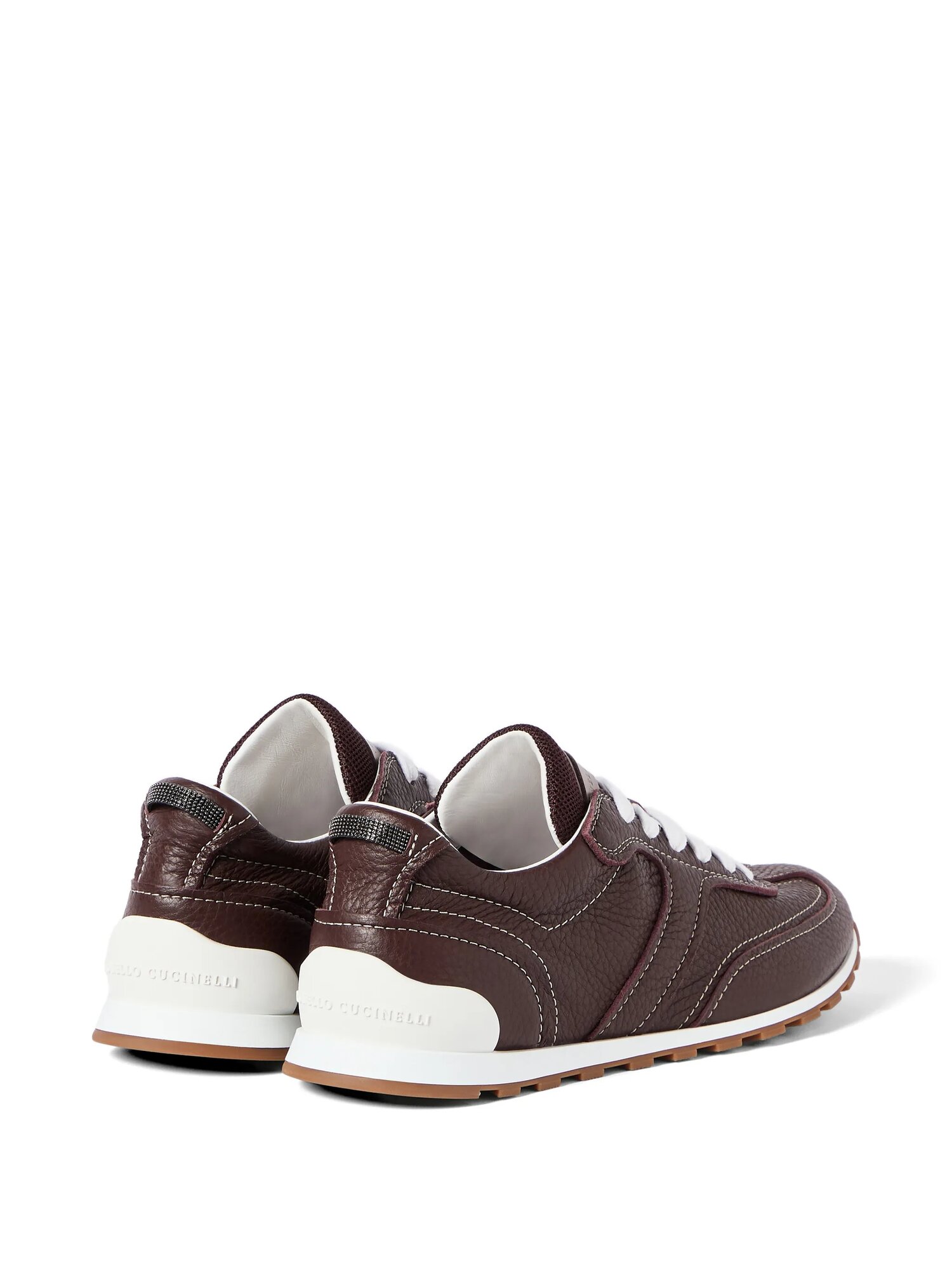 Кроссовки BRUNELLO CUCINELLI Grained soft leather runners with shiny loops, размер 35,5, brown — фото 1