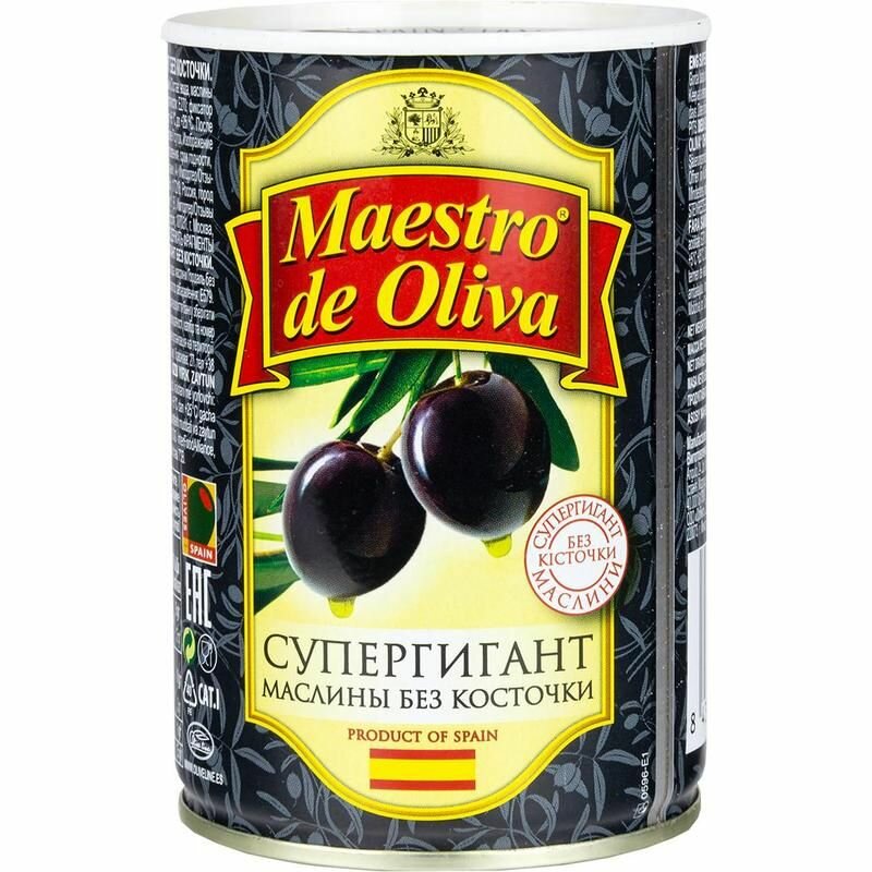 Маслины MAESTRO DE OLIVA Супергигант без кости /жесть/ 425г