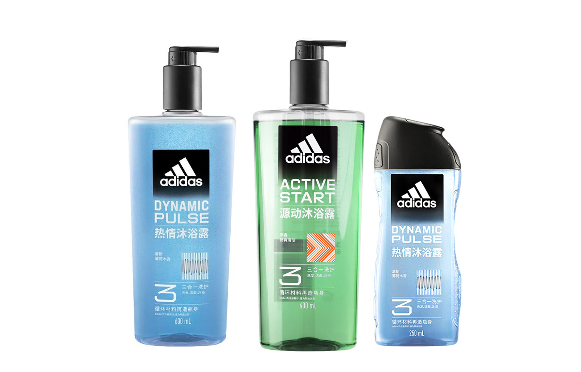 Гель для душа мужской Adidas Dynamic Pulse / After Sport 3 в 1, 600 мл, Three-Piece Set