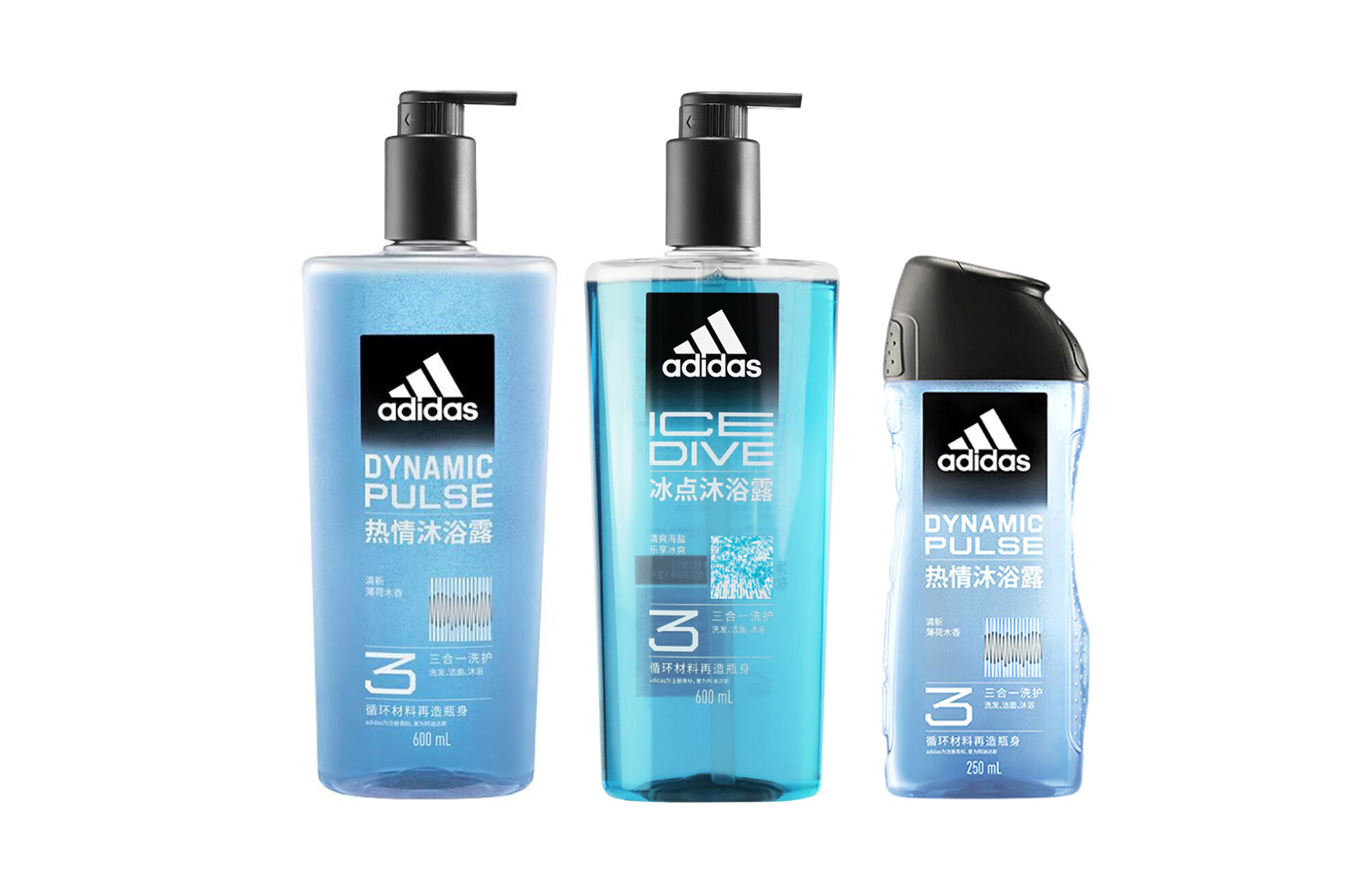 Гель для душа мужской Adidas DYNAMIC PULSE/AFTER SPORT, 600 мл, Three-Piece Set
