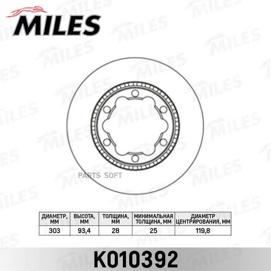 Диск тормозной MB SPRINTER 06-/VW CRAFTER (3/3.5/5t) 06- зад. вент. MILES K010392