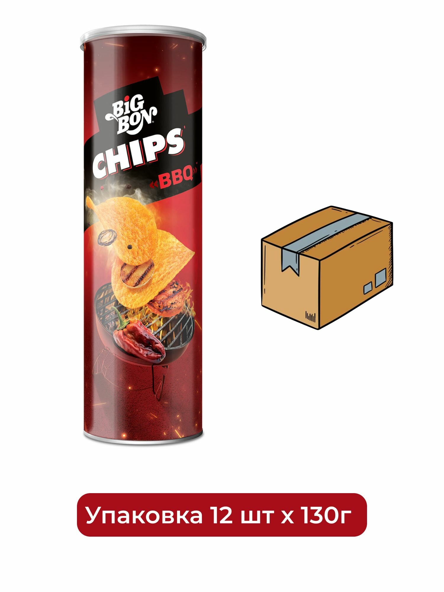 Чипсы Big Bon барбекю, 130г х 12шт.