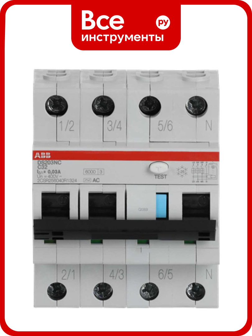 Автоматический выключатель дифференциального тока ABB DS203NC C32 AC30 2CSR256040R1324 модульный тип, четырехполюсный
