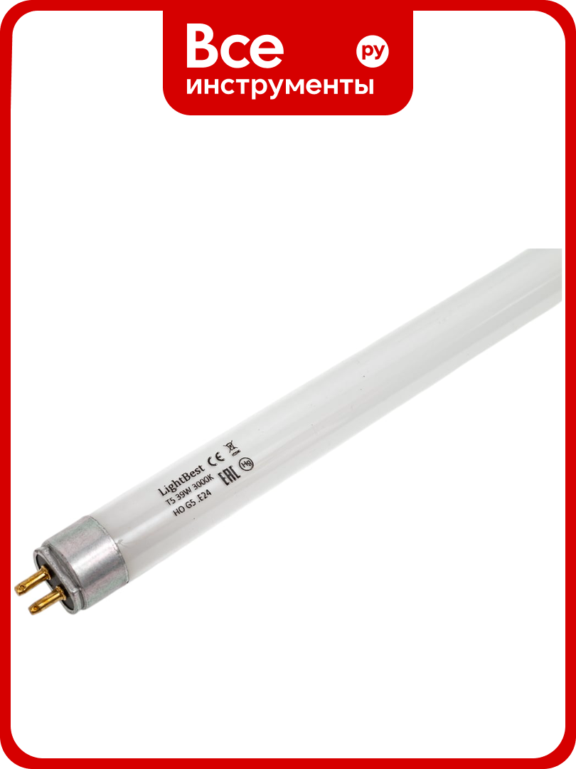 Люминесцентная лампа LightBest LBL T5 39W 3000K HO G5, 3100 лм, срок службы 24000 ч, трубчатая форма, теплый белый свет,