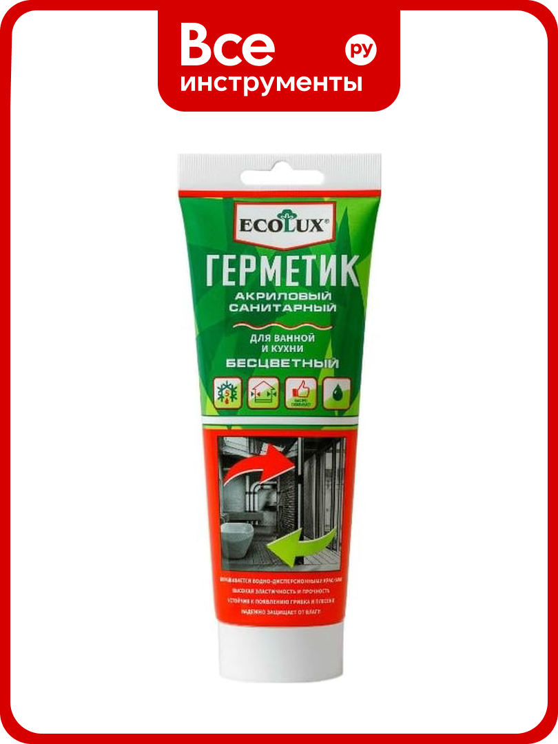 Акриловый герметик Ecolux санитарный бесцветный, 200 мл 4607133683825