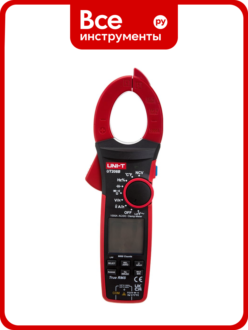 Токоизмерительные цифровые клещи UNI-T UT208B TrueRMS, AC/DC, 1000A, 00-00004257
