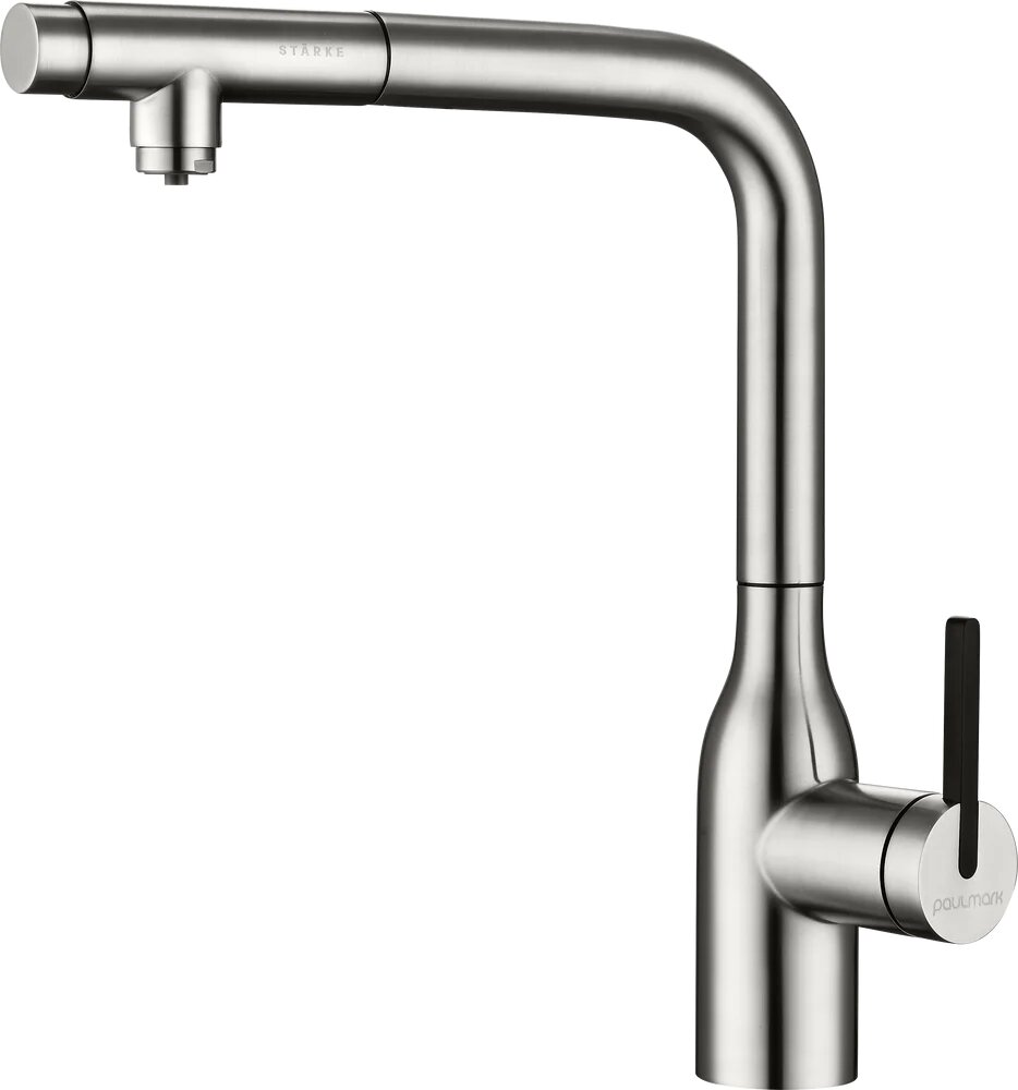 Смеситель для кухни Paulmark Viper Vi213105-BS с краном для питьевой воды, с поворотным изливом, глянцевый, однорычажный, латунный, с керамическим картриджем