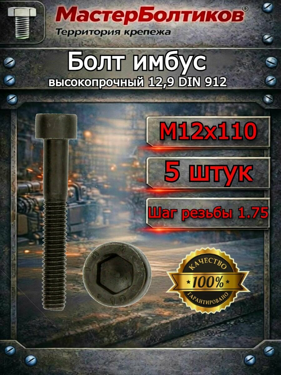 Болт имбус 12х110 высокопрочный кл.12,9 DIN 912 "МастерБолтиков" (5 шт)