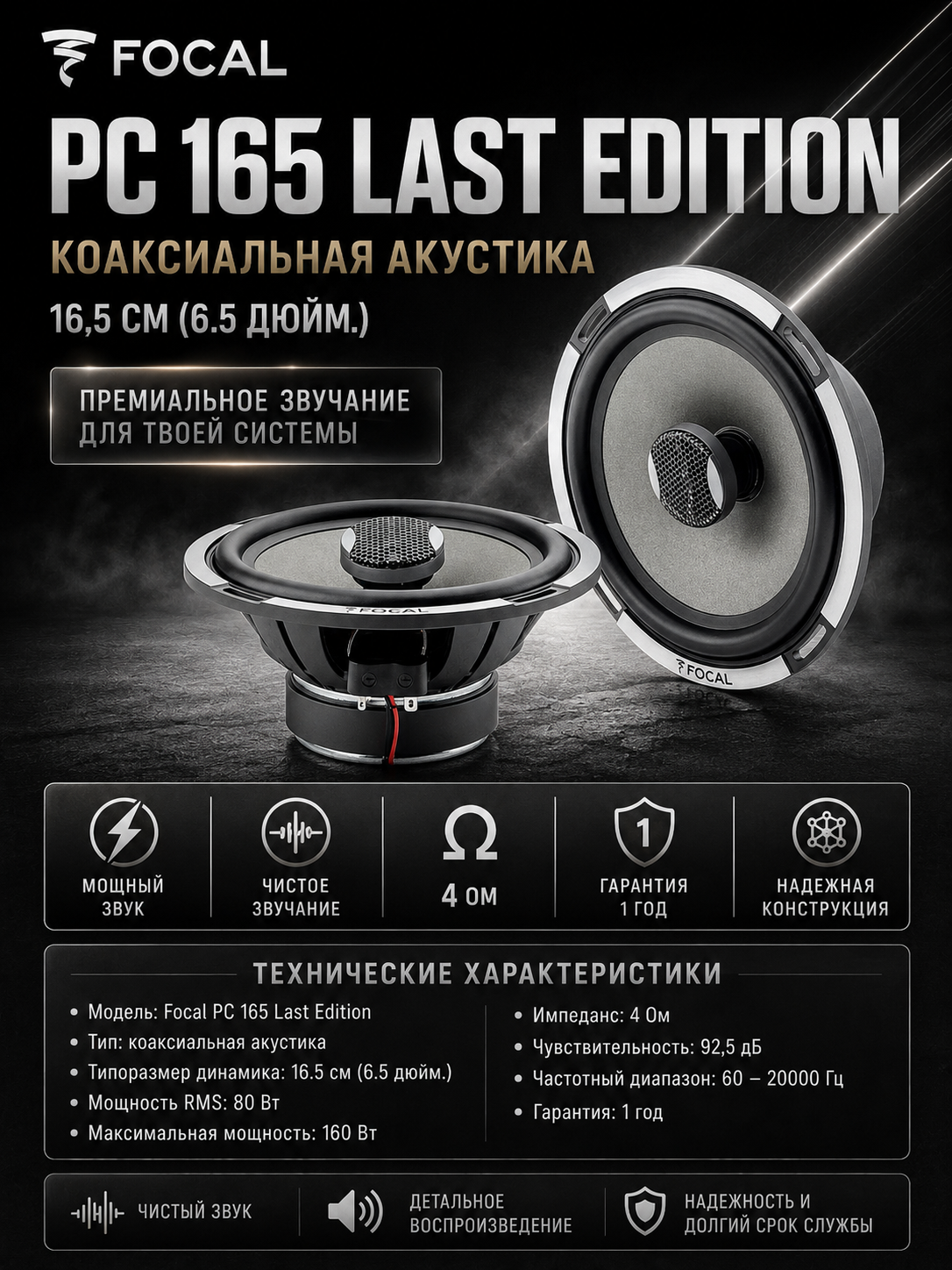 Коаксиальная Акустика Focal PC 165 Last Edition, пара(2шт), 6,5" (16см), 80/160 Вт