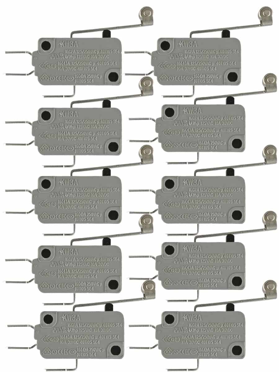 Микропереключатель 10 шт. Dongnan KW3A-16Z5-A200 3-х контактный 16(4)A 250V рычаг с роликом 25мм