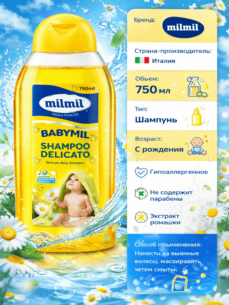 Шампунь детский Milmil Babymil Delicato, 750мл