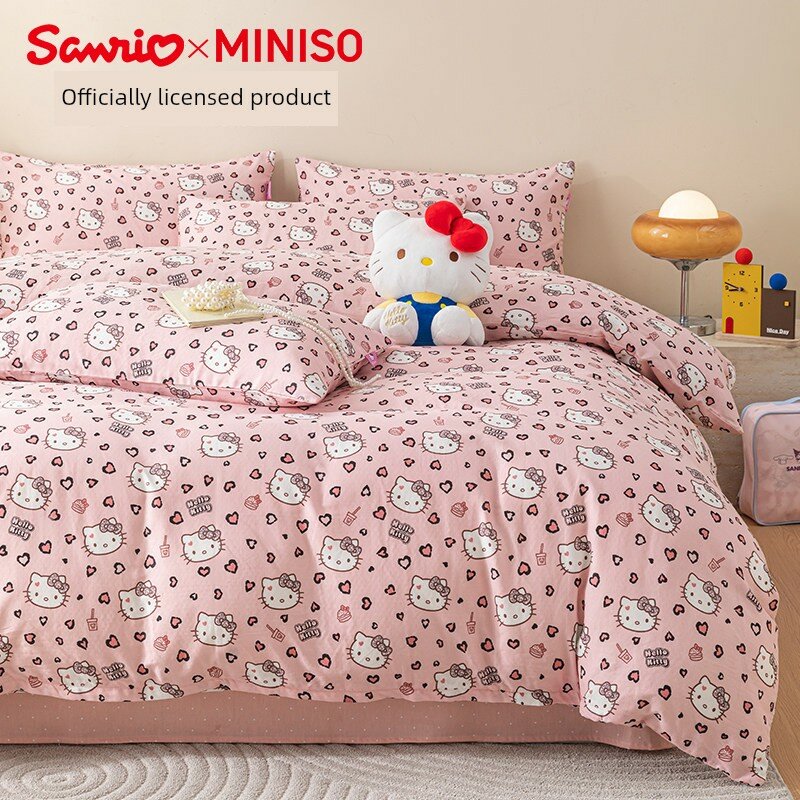 Комплект постельного белья HelloKitty Sanrio из чистого хлопка, двухслойная марля, четыре предмета: пододеяльник,