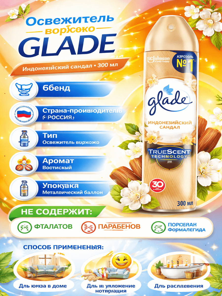 Освежитель воздуха Glade Индонезийский сандал, 300мл