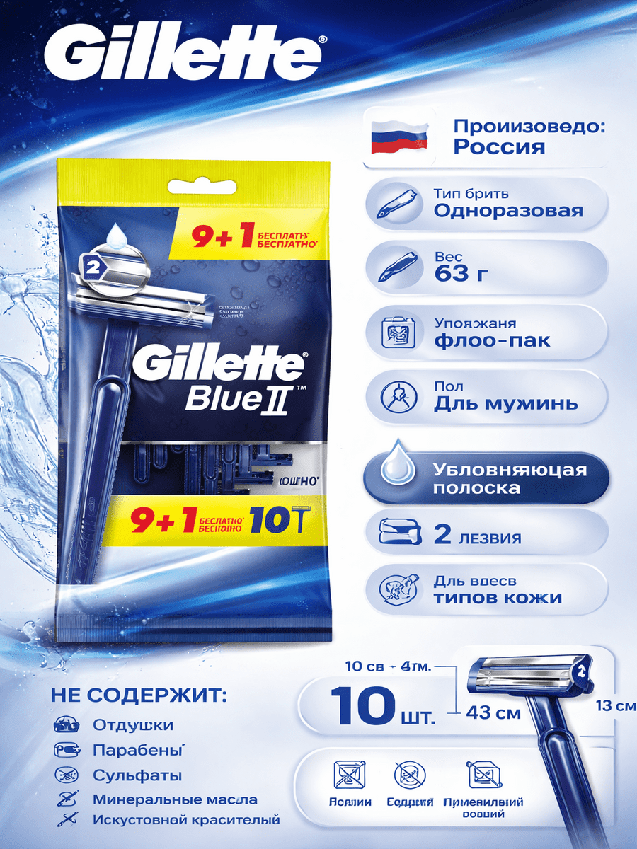 Станок для бритья Gillette Blue II одноразовый, 10шт