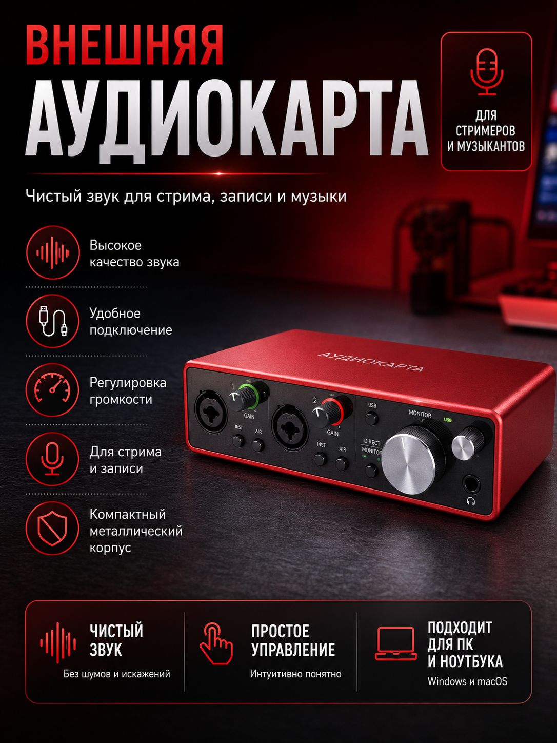 Эксклюзивный аудиоинтерфейс Focusrite Scarlett 2i2 третьего поколения