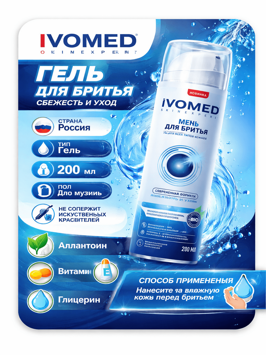 Гель для бритья Ivomed Men Свежесть и уход, 200мл