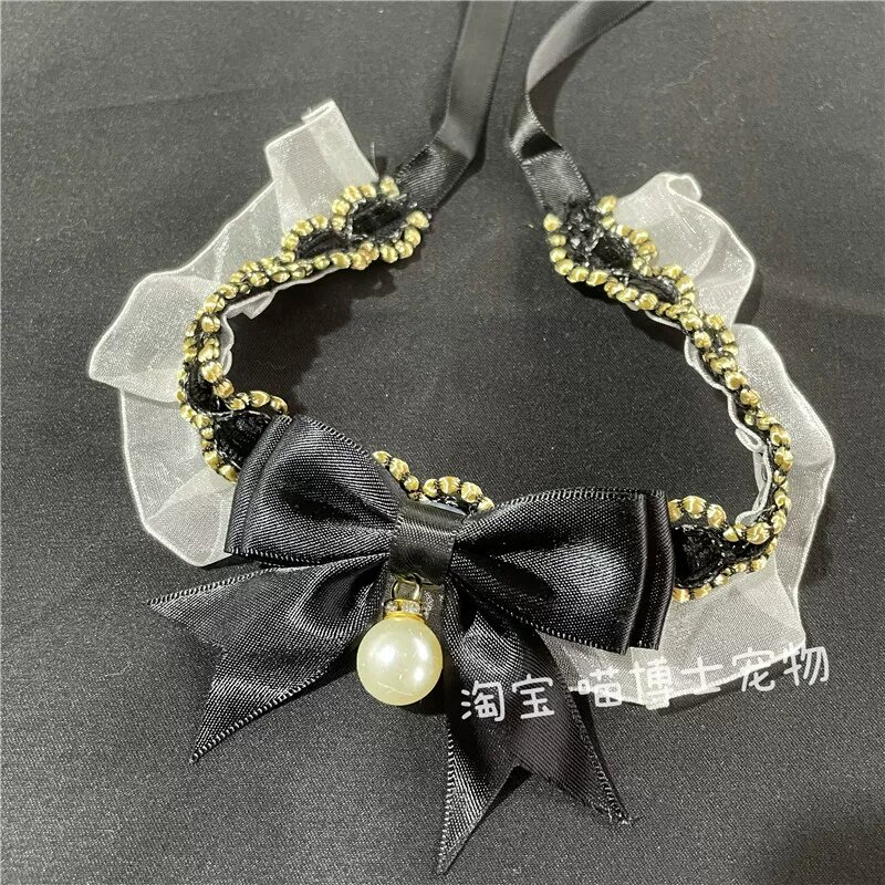 Элегантный бантик для питомца с ленточным ремешком, черный размер XS для маленьких кошек и собак, декоративный шейный