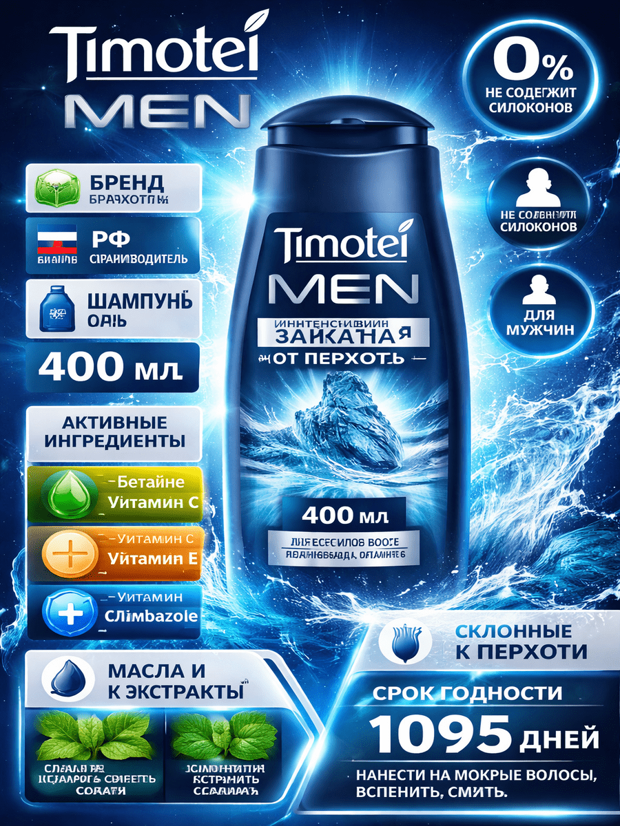 Шампунь Timotei Men Интенсивная защита от перхоти, 400мл