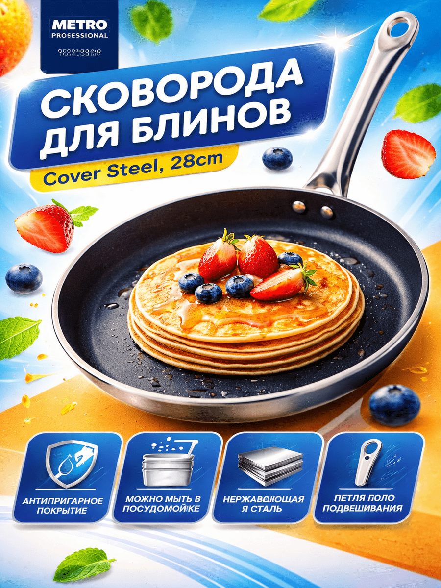 METRO PROFESSIONAL Сковорода для блинов Cover Steel, 28см