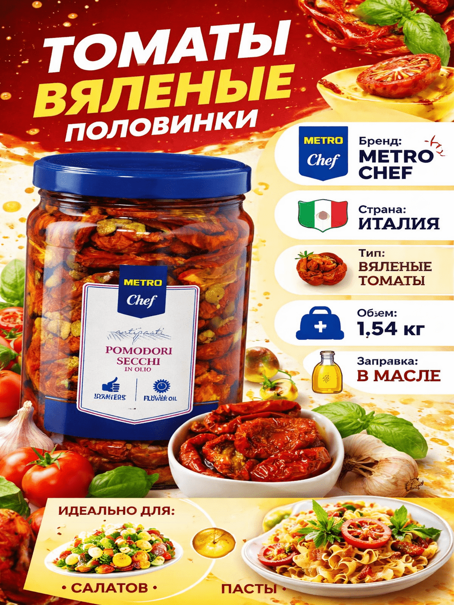 METRO Chef Томаты вяленые половинки в подсолнечном масле, 1.54кг