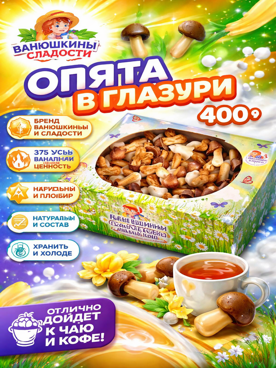 Печенье Ванюшкины сладости Опята в глазури, 400г