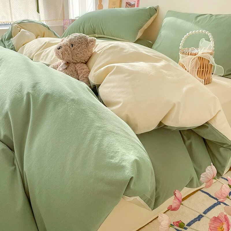 Кровать в скандинавском стиле из чистого хлопка, комплект из четырех предметов, простое пододеяльник из хлопка, простые