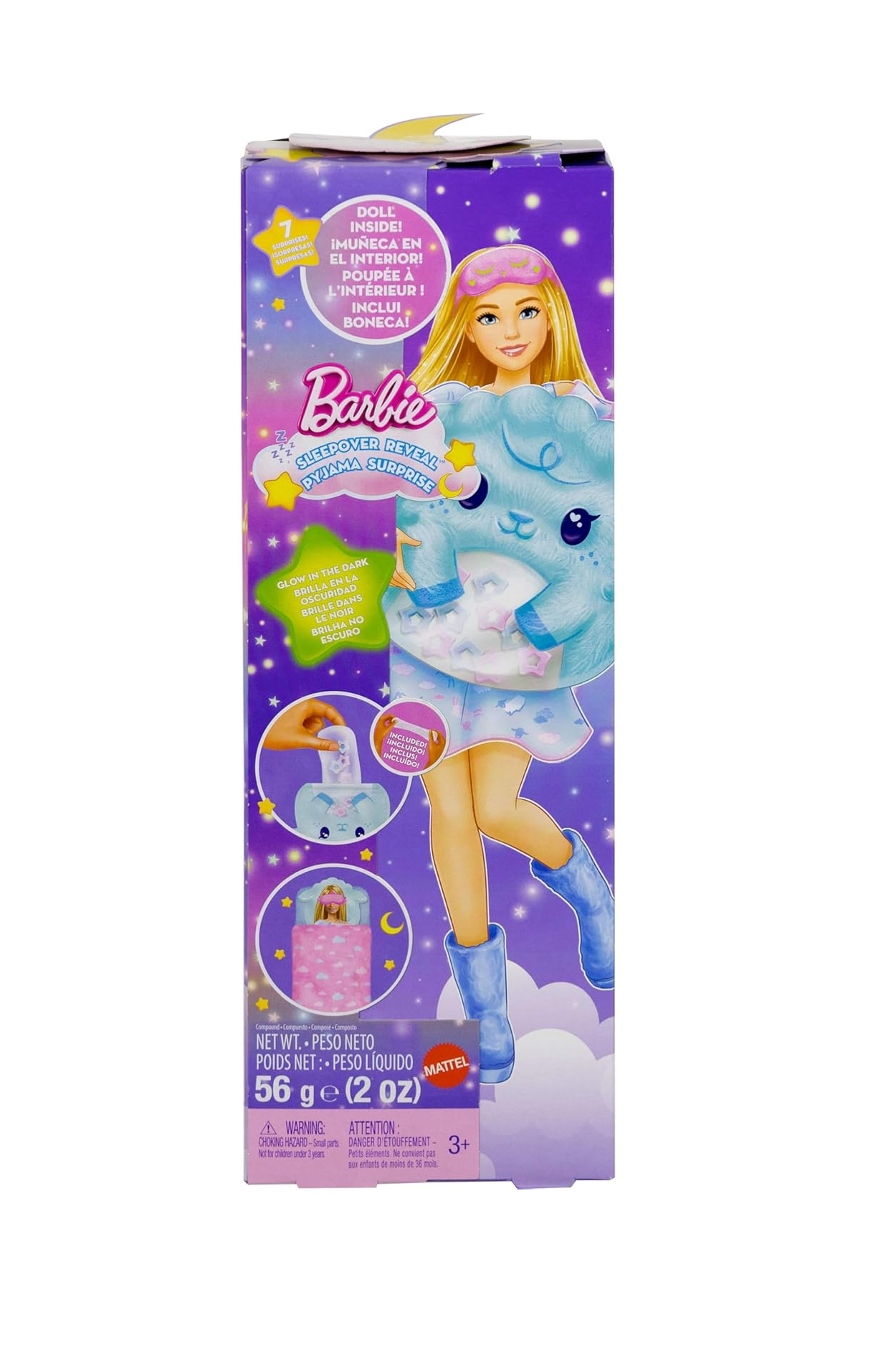 Кукла Mattel Barbie Ночевка с Барби с 7 сюрпризами JMR88, голубой