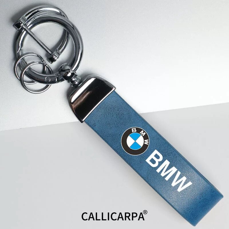 Кожаный брелок BMW из полнокожаной кожи с серебряным коньком, цвет метеорный синий, матовая поверхность для моделей 7,