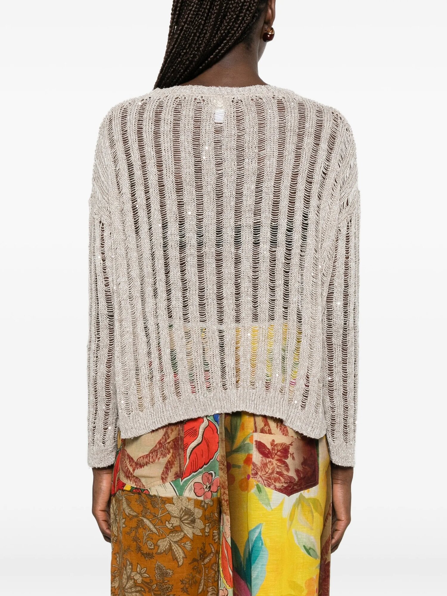 Свитер 120% LINO Sequin-embellished open-knit sweater, размер 44, , grey — фото 1