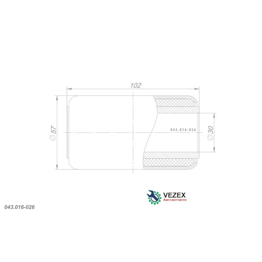 ROSTAR 043016026 сайлентблок металл рессоры !(мр) 30x57x102 \BPW