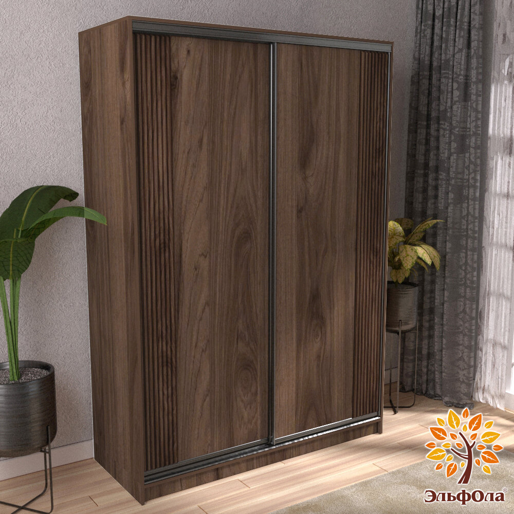 ЭльфОла Шкаф-купе "Вертикаль" 180х45х220 см, цвет гикори джексон темный/черный/накладка гикори джексон, для одежды, двухдверный