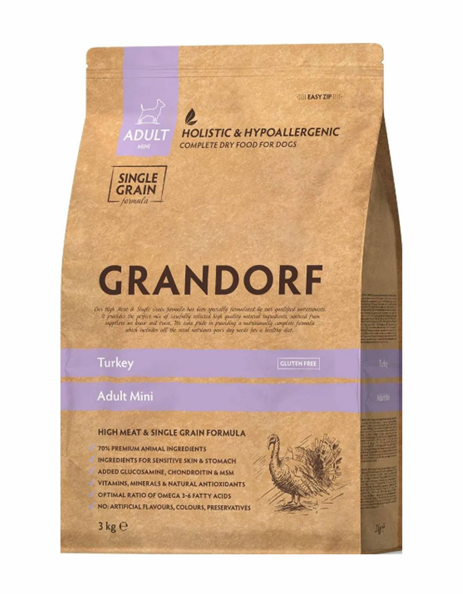 Grandorf Корм сухой Индейка, для собак мини пород, 3 кг