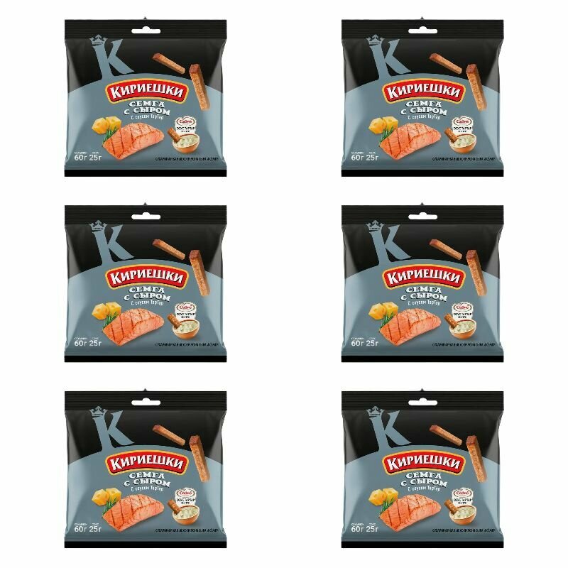 Кириешки Сухарики, семга с сыром, соус тар тар, 85 г, 6 штук