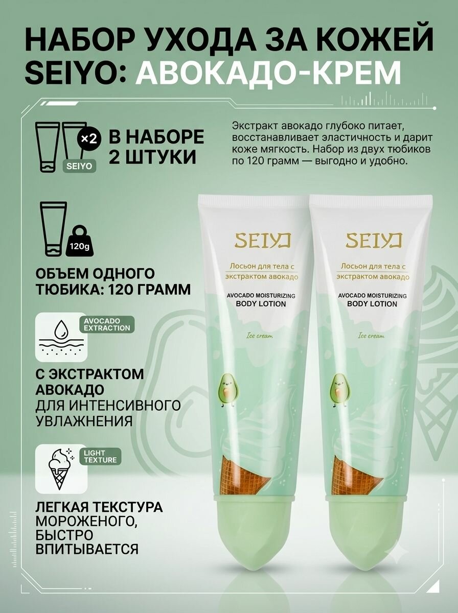 SEIYO Лосьон для тела Ice cream с экстрактом кокоса и авокадо, 120мл, 2шт