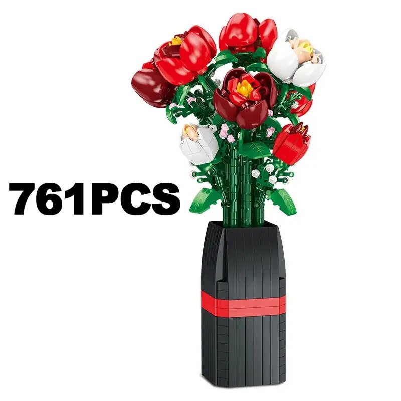 Конструктор букет цветов Красный JJ9212, 761 деталей