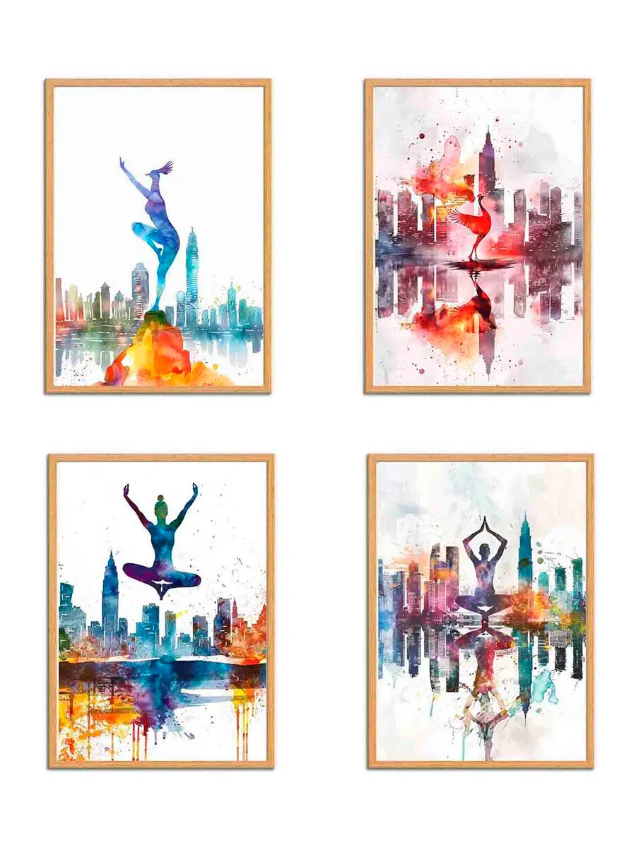 Птица курица Йога, 4 Плаката, 30x21см
