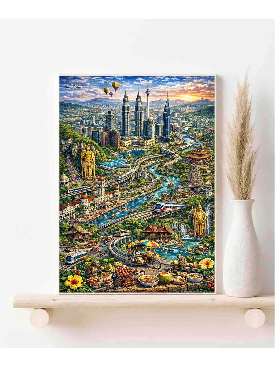 Куала-Лумпур, Малайзия, Fantasy Map, Карта, Плакат 30x42см
