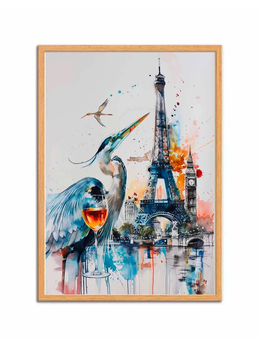 Птица Цапля пьет виски 2, Плакат 30x42см