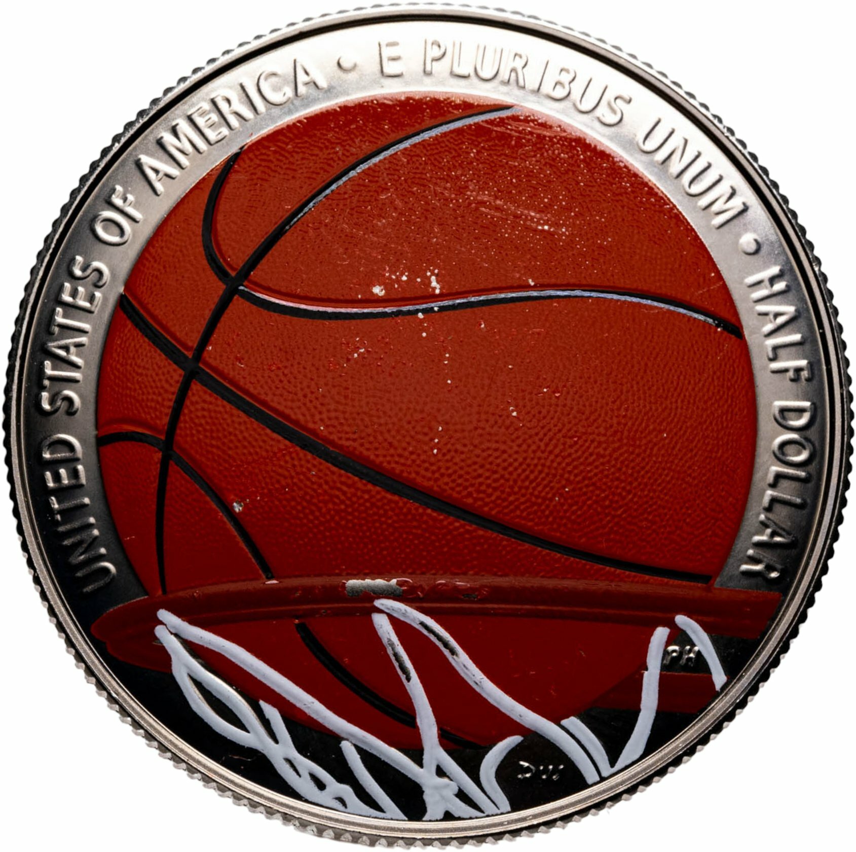 США 50 центов 1/2 доллара, half dollar 2020 "Зал Славы Баскетбола" Знак монетного двора: "S" - Сан-Франциско, цветное покрытие, Медь, в сохранности UNC