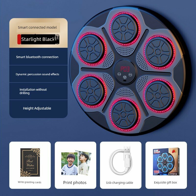 Музыкальная ударная мишень, 9 уровней, 6 мишеней, Bluetooth музыка, регулируемая высота, установка без сверления -