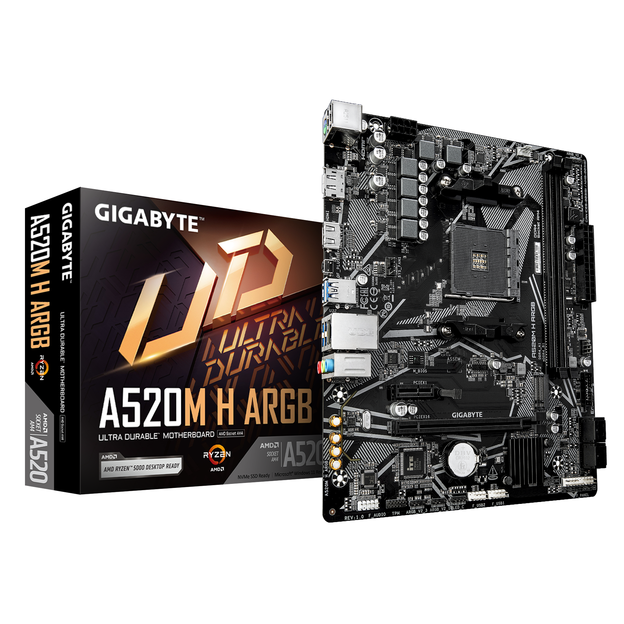 Материнская плата Gigabyte A520M H ARGB, AM4, DDR4, mATX, RTL