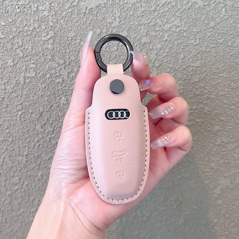 Ключевой чехол Audi A Style из замши розового цвета с серебристым круглым застежкой, роскошный автоаксессуар